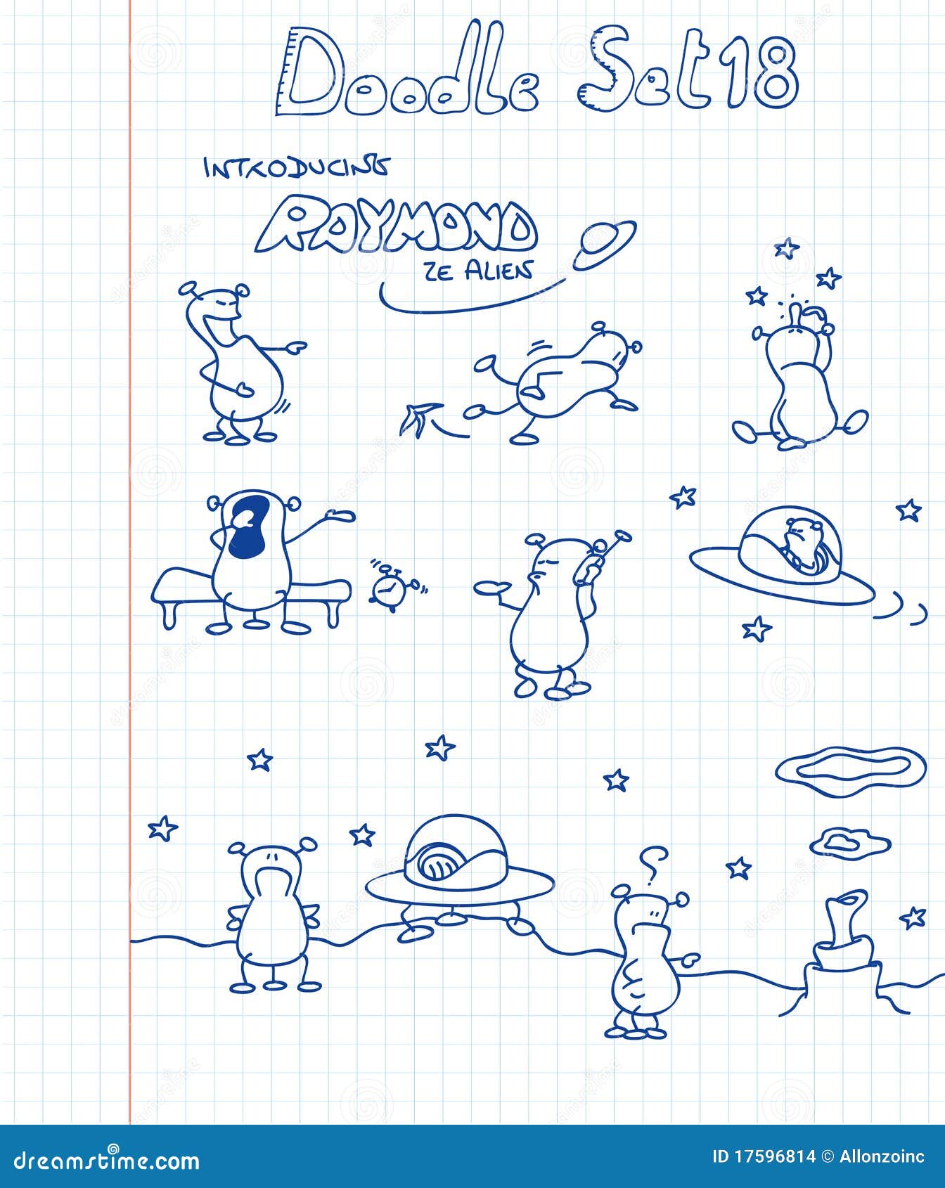 A Funny Set of Alien Doodles Stock Vector - Illustration of scrapbook ...