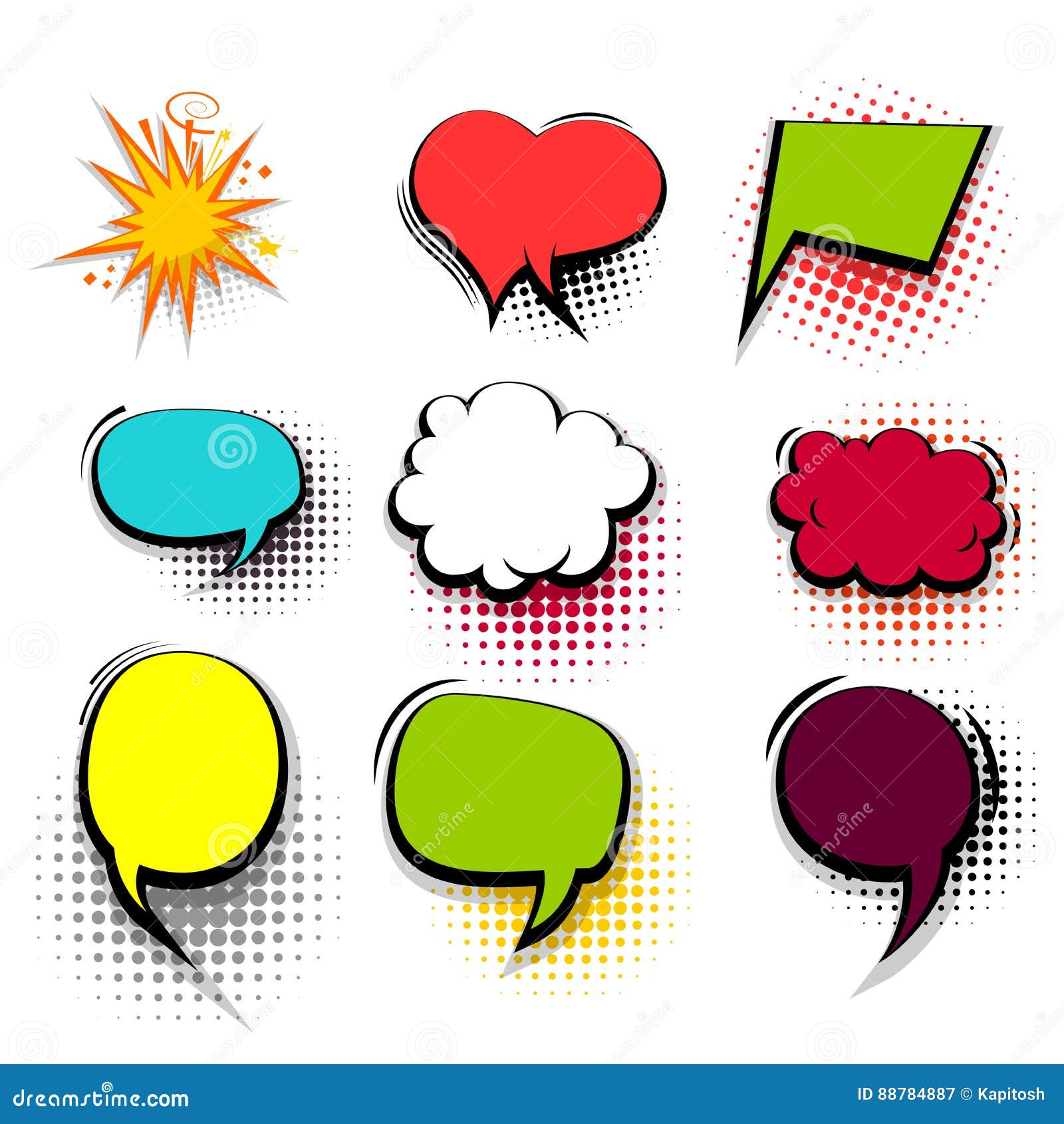 Funny Set Colored Comic Speech Bubble Heart Burst Stock Vector ...