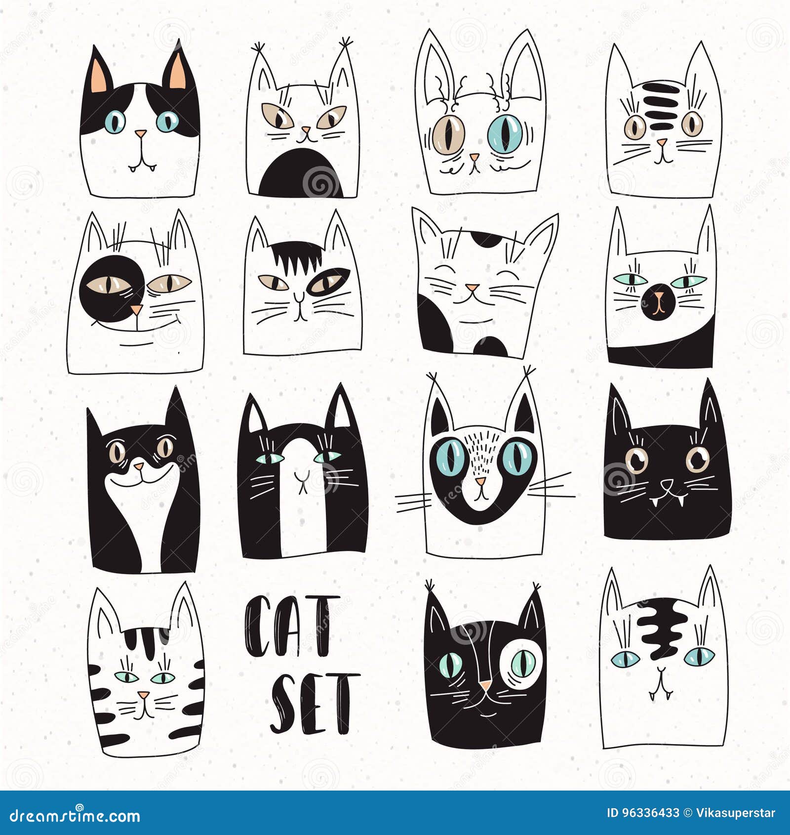 Funny set of vector cats stock vector. Illustration of shapes - 96336433