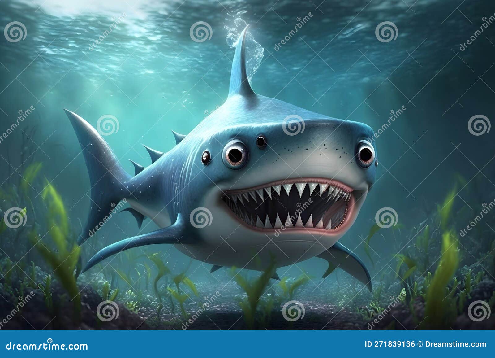 Funny Shark in Cartoon Style Stock Illustration - Illustration of blue ...