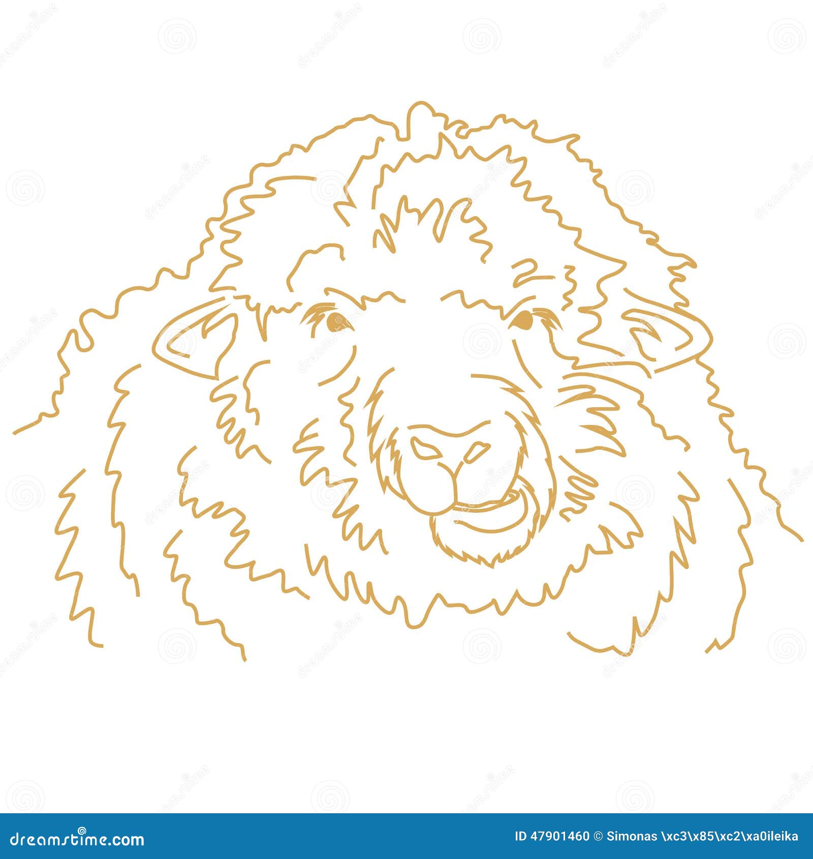 Funny Sheep Chewing. Vector Line Drawing Stock Vector - Illustration of ...