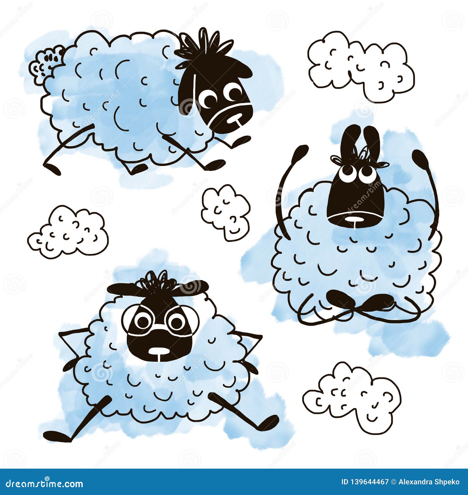 Funny Sheep. Cute Cartoon Sheep Set Stock Illustration - Illustration ...