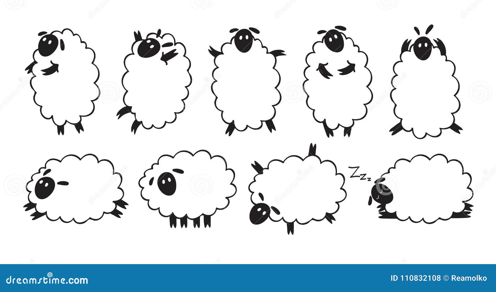 Funny Sheeps Icons Set. Doodle Style. Stock Vector - Illustration of ...