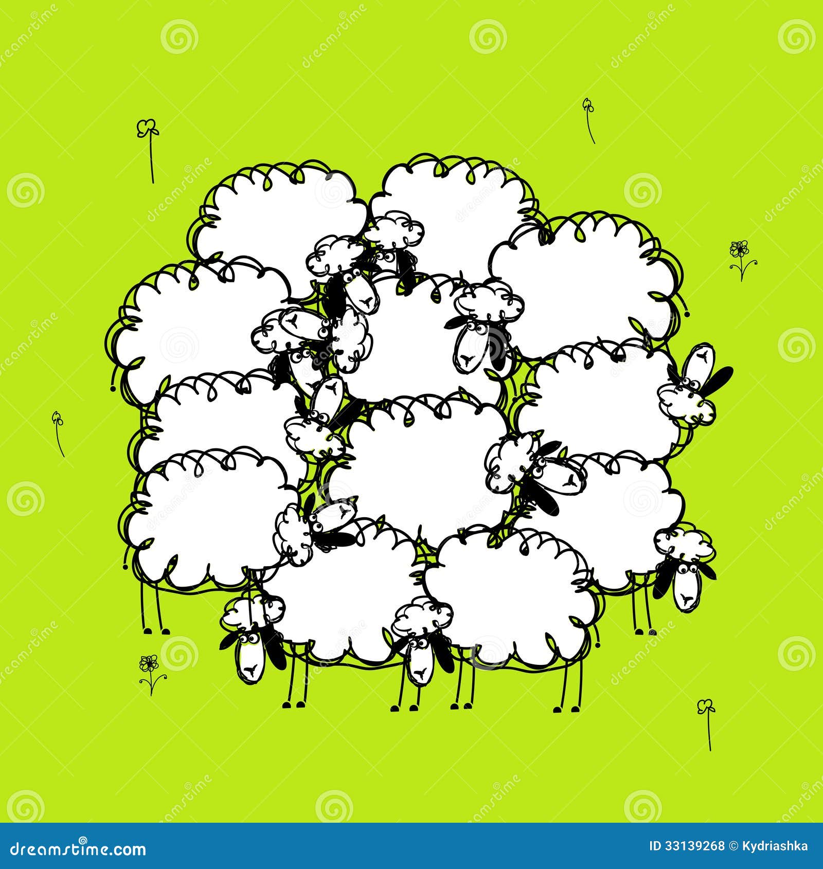 Funny Sheeps on Meadow, Sketch for Your Design Stock Vector ...