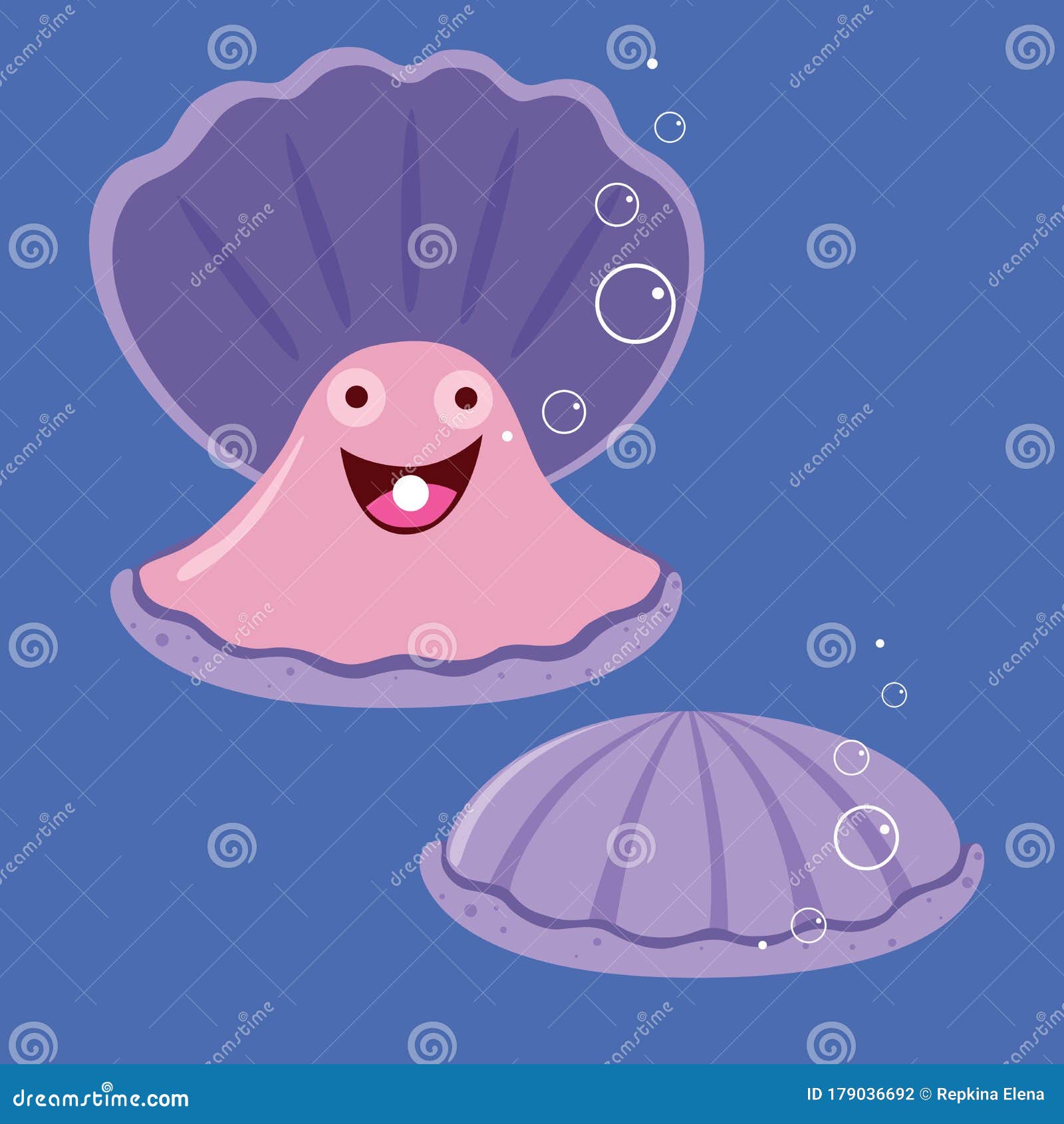 Funny shell with a pearl stock vector. Illustration of open - 179036692