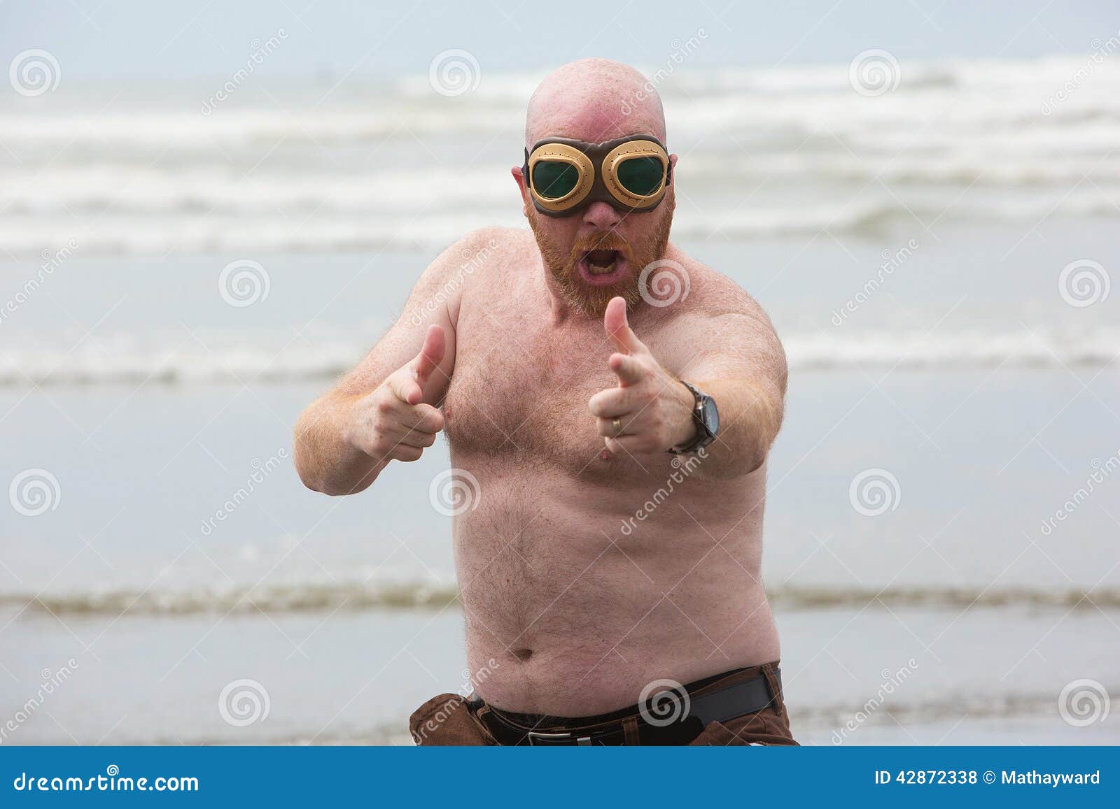 Funny Shirtless Man At The Beach Stock Photo - Image: 42872338