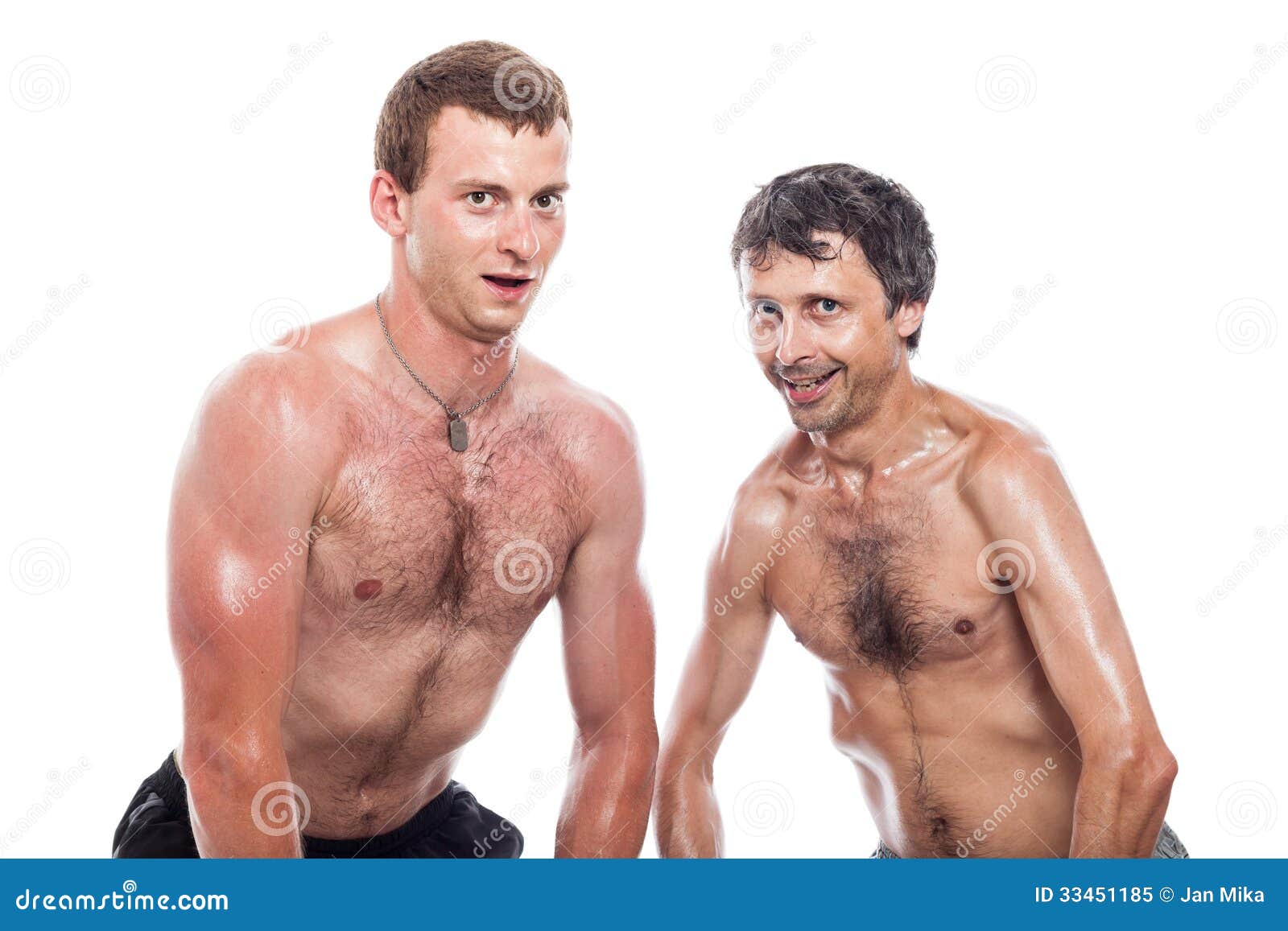 Funny Shirtless Men Compare Muscles Stock Photography | CartoonDealer ...