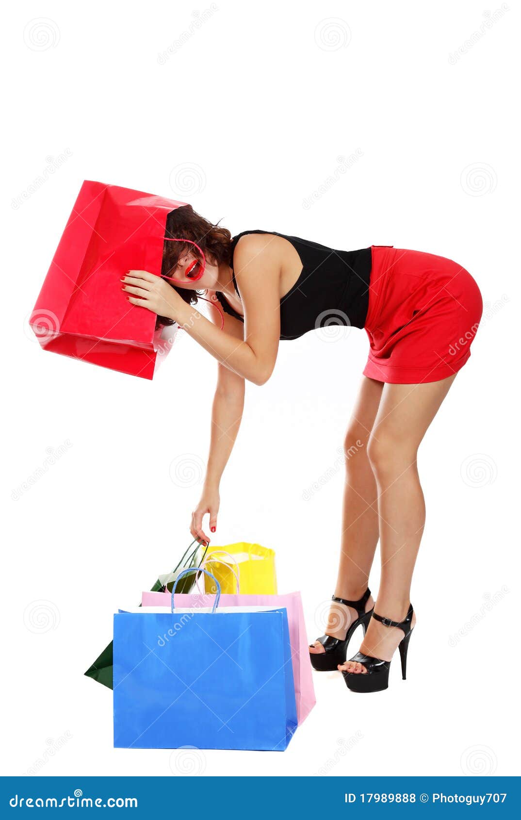 Funny shopaholic woman stock photo. Image of gift, caucasian - 17989888