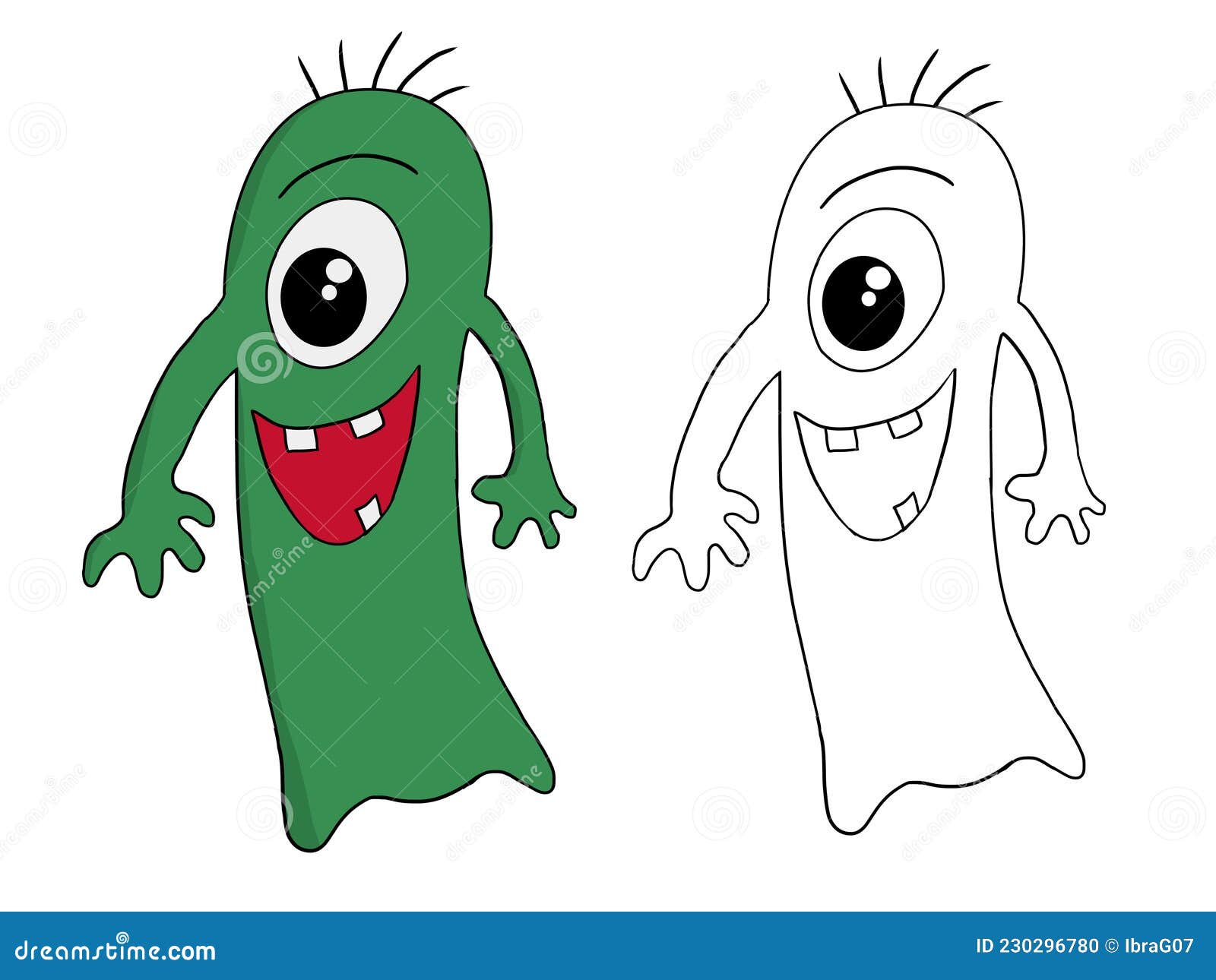 Funny and Simple Hand Drawn Halloween Green Monster with Missing Teeth ...