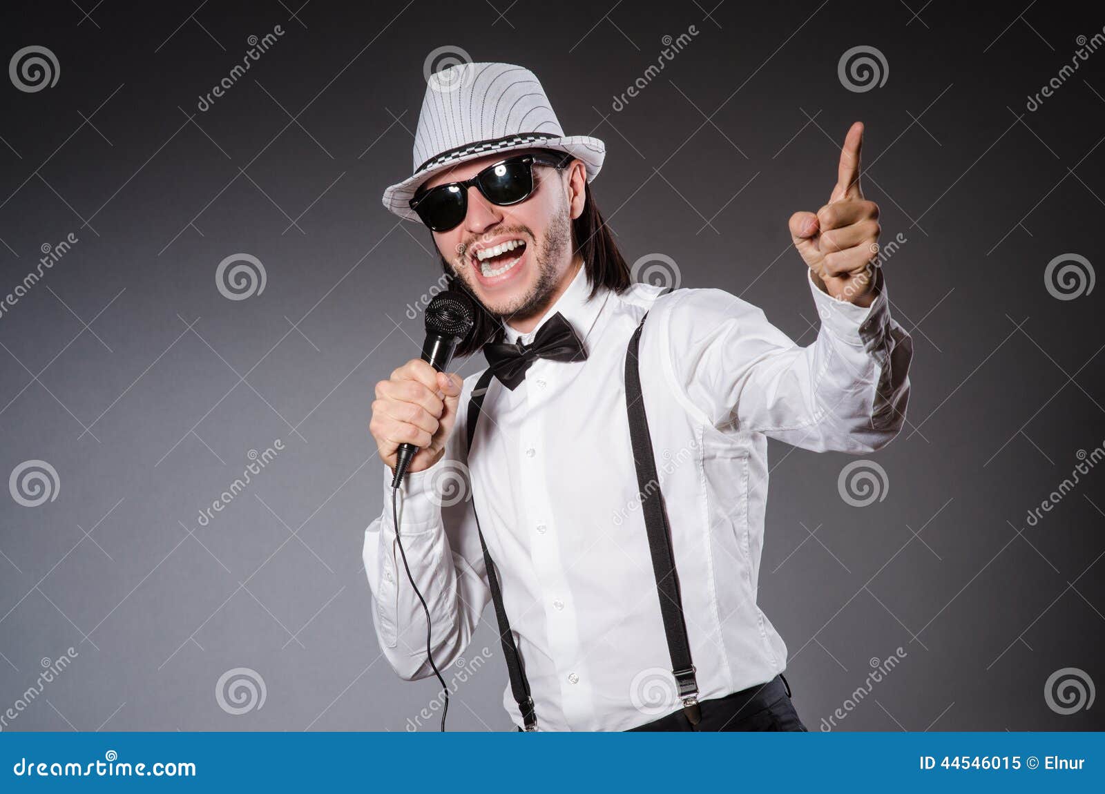 Funny Singer with Microphone Stock Image - Image of performance, curly ...