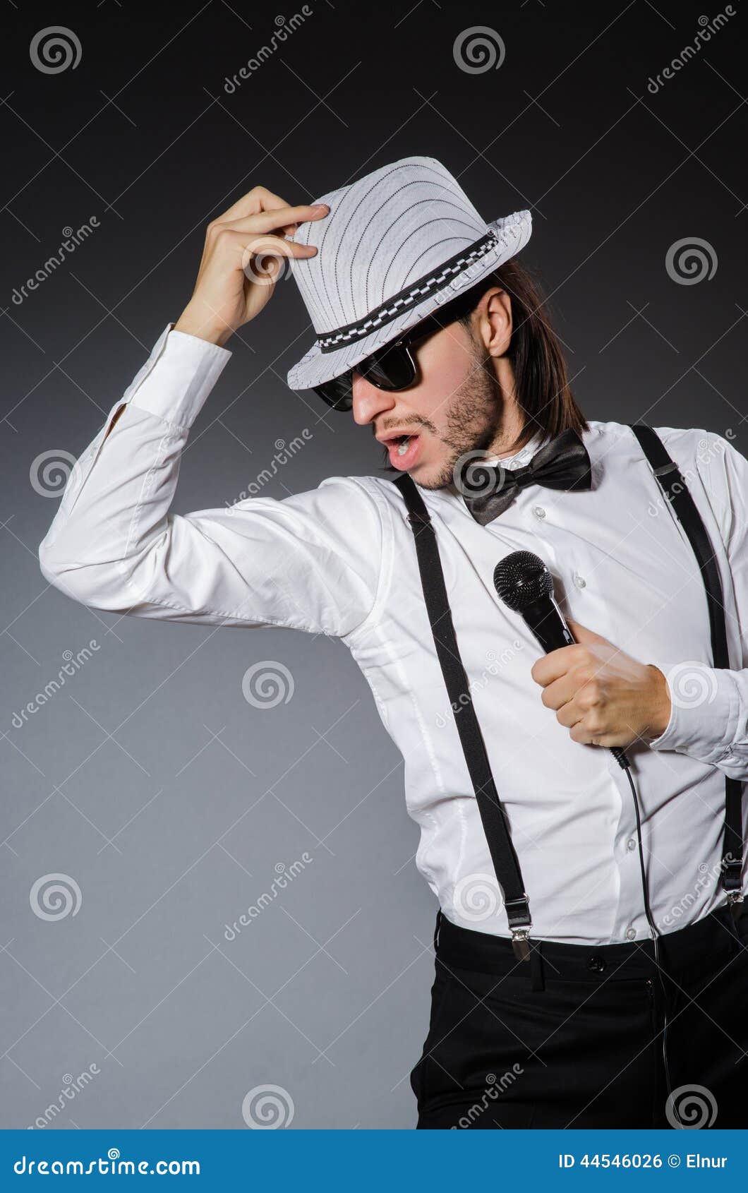 Funny Singer with Microphone Stock Photo - Image of entertainment ...