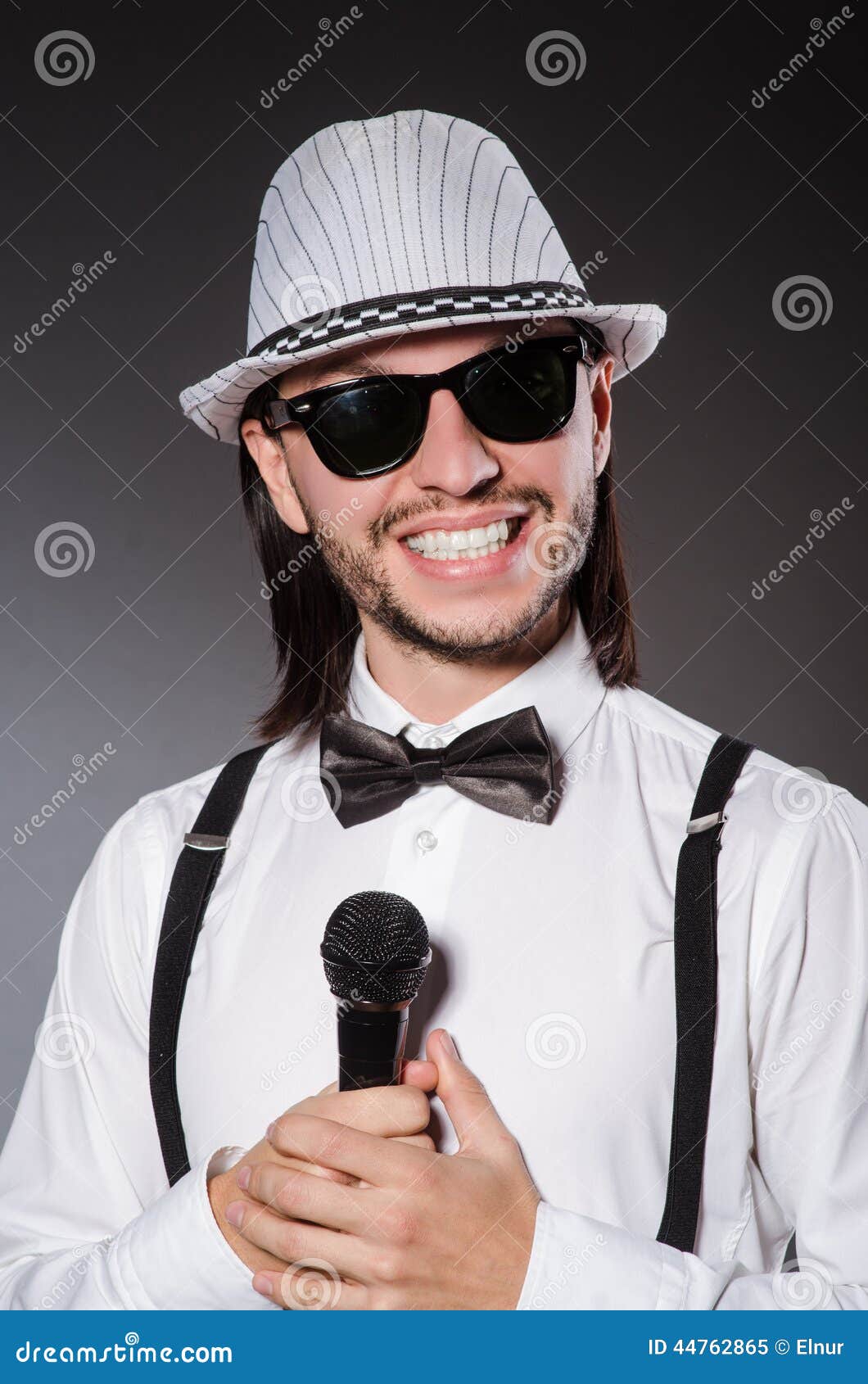 Funny Singer with Microphone Stock Image - Image of mustache, live ...