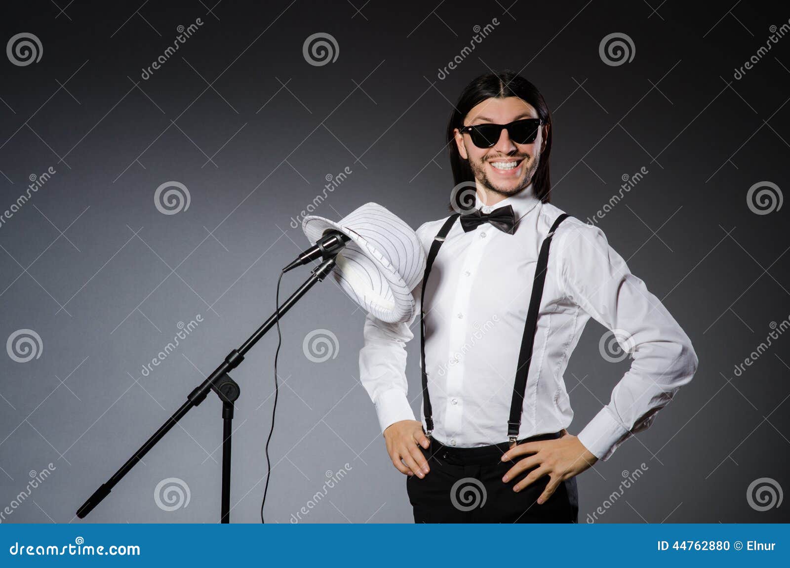 Funny Singer with Microphone Stock Photo - Image of club, singing: 44762880