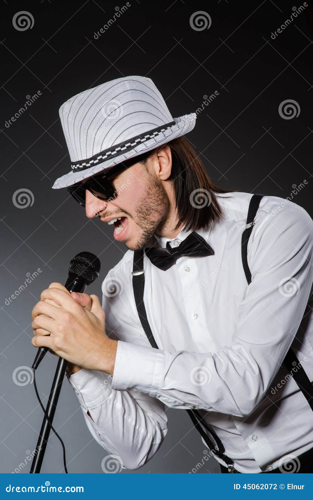 Funny Singer with Microphone Stock Photo - Image of performer ...