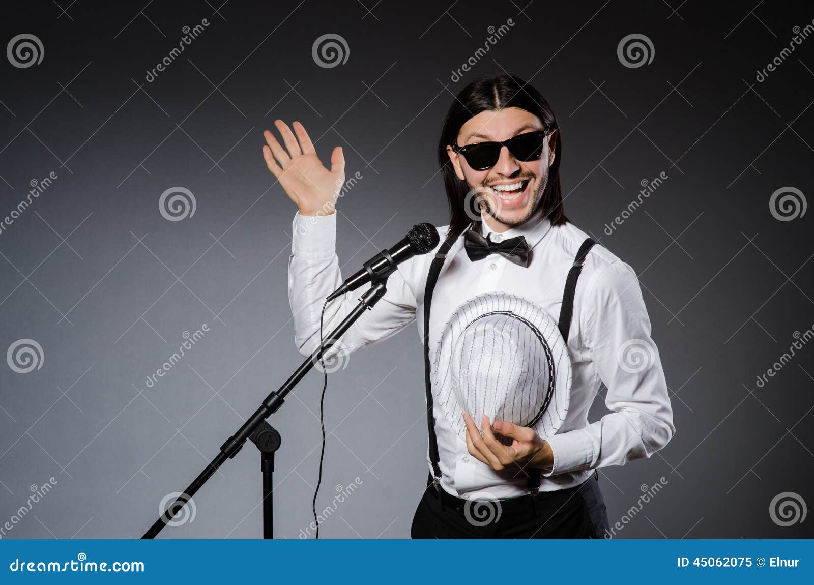 Funny Singer with Microphone Stock Image - Image of performance, club ...