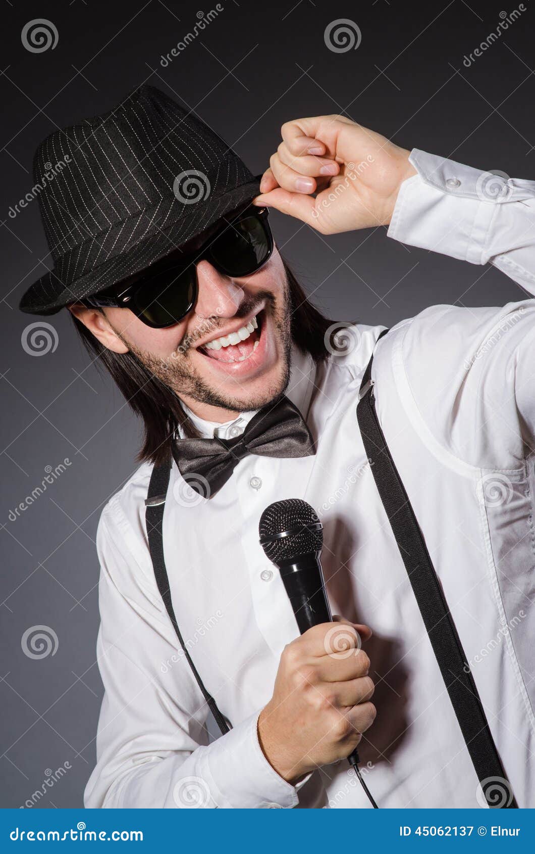 Funny Singer with Microphone Stock Image - Image of performing, disco ...