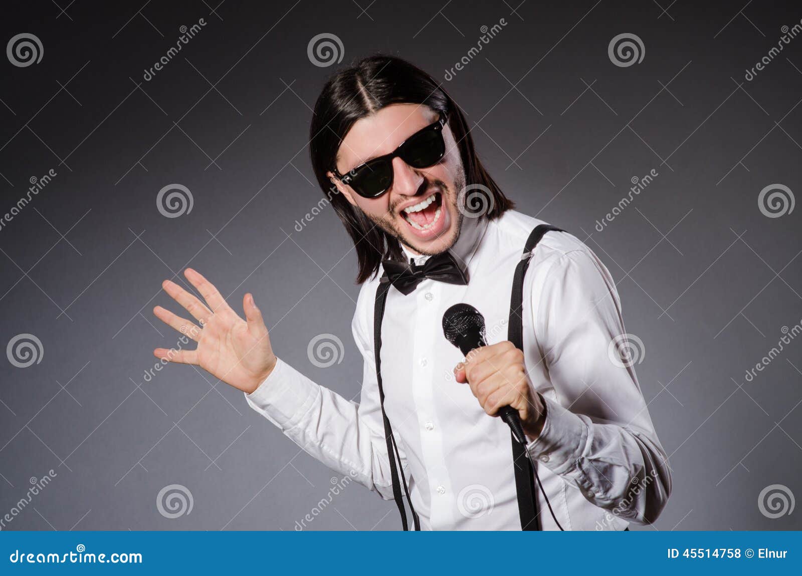 Funny Singer with Microphone Stock Photo - Image of mustache, opera ...
