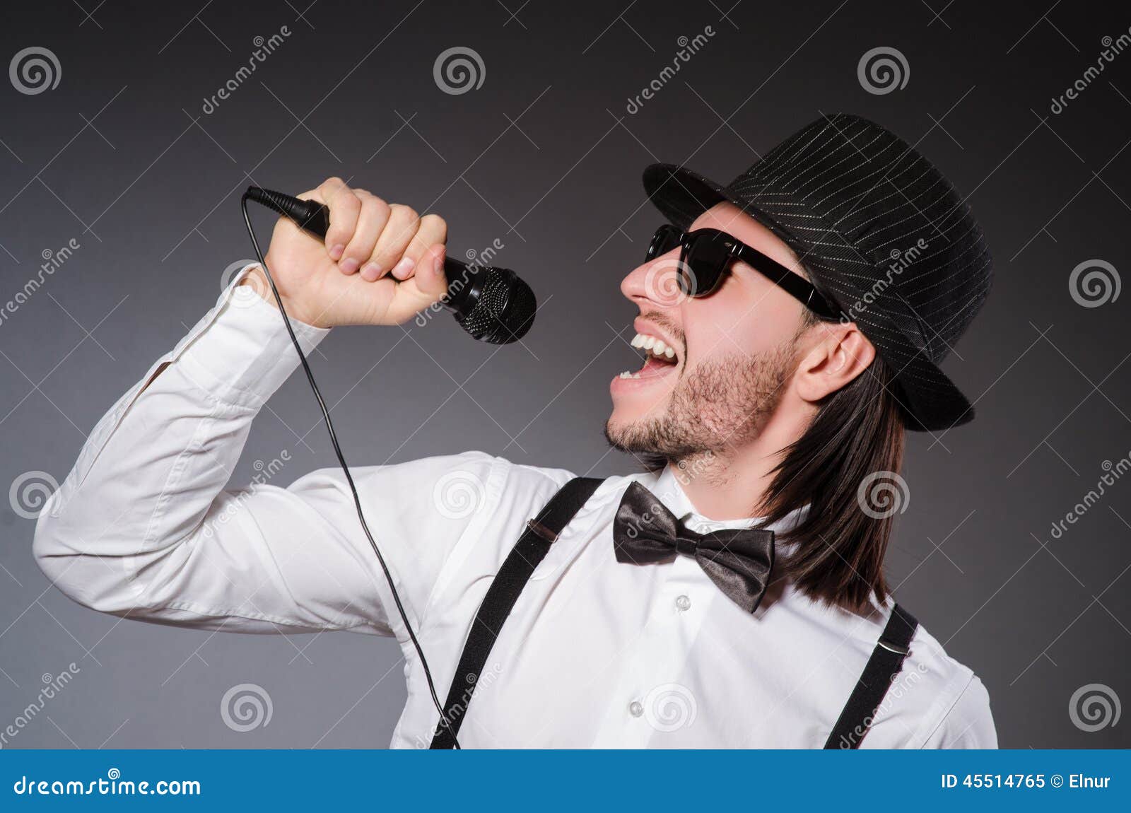 Funny Singer with Microphone Stock Image - Image of audio, rock: 45514765