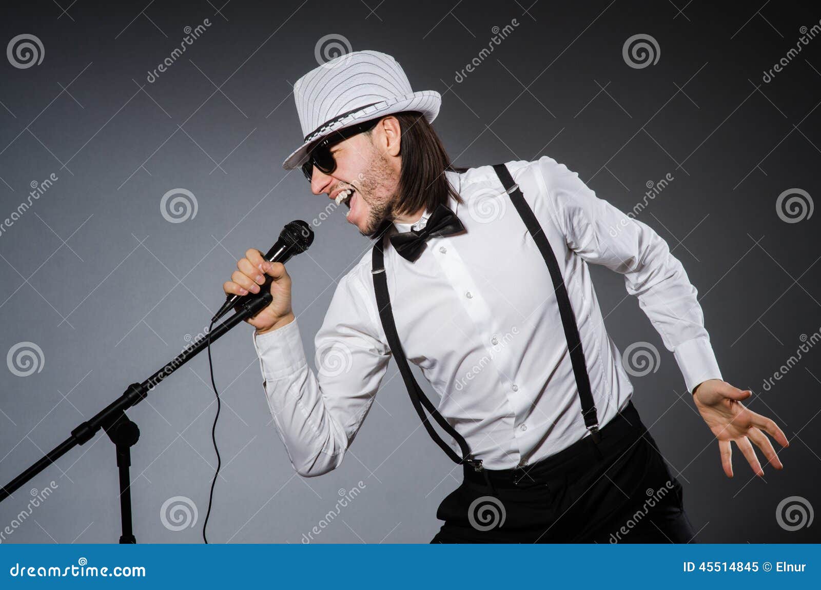 Funny Singer with Microphone Stock Image - Image of singing, club: 45514845