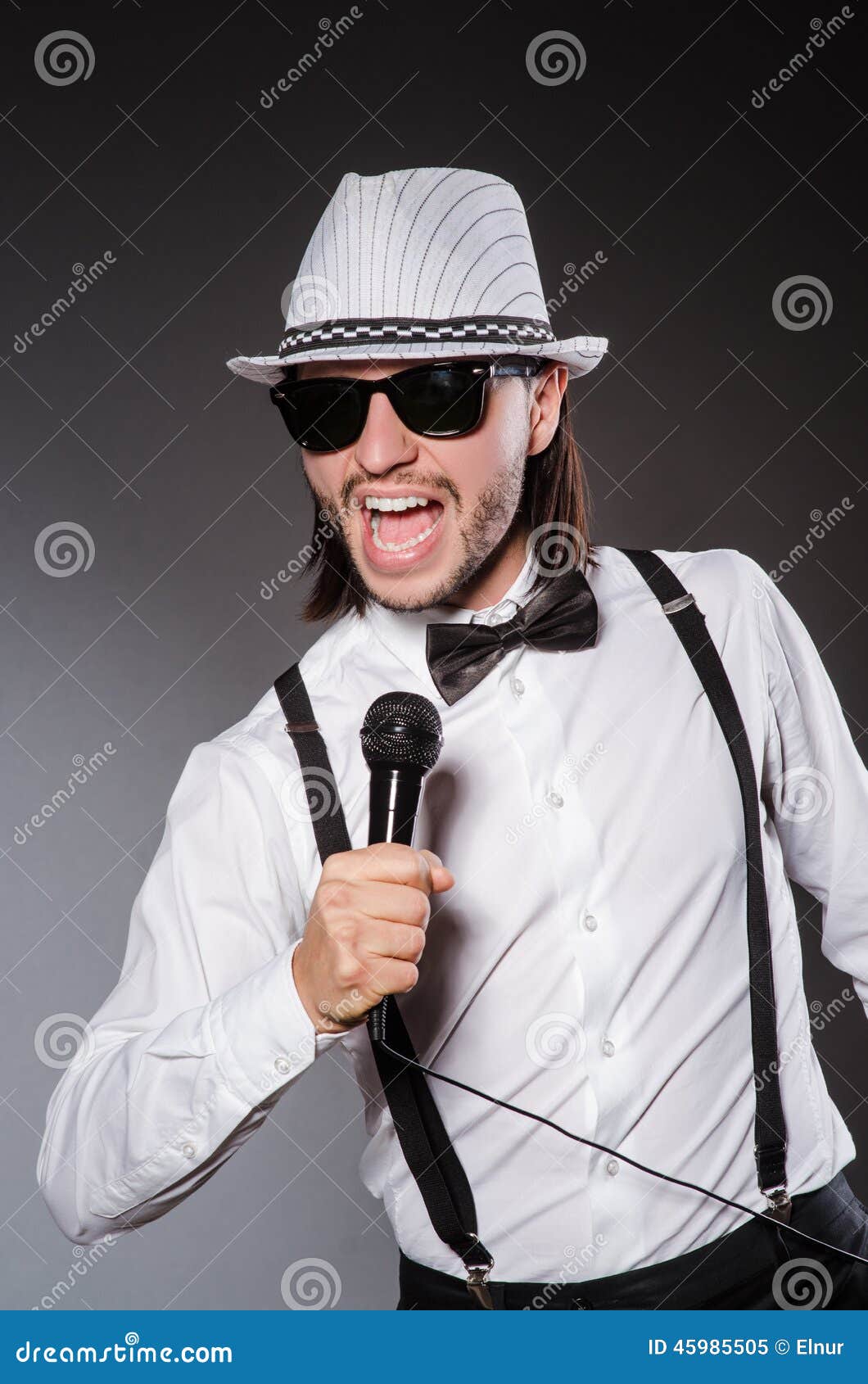 Funny Singer with Microphone Stock Image - Image of disco, live: 45985505