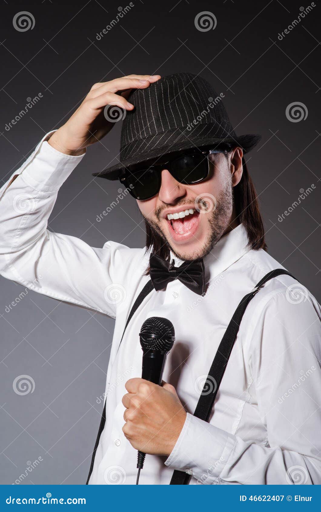 Funny Singer with Microphone Stock Image - Image of party, live: 46622407