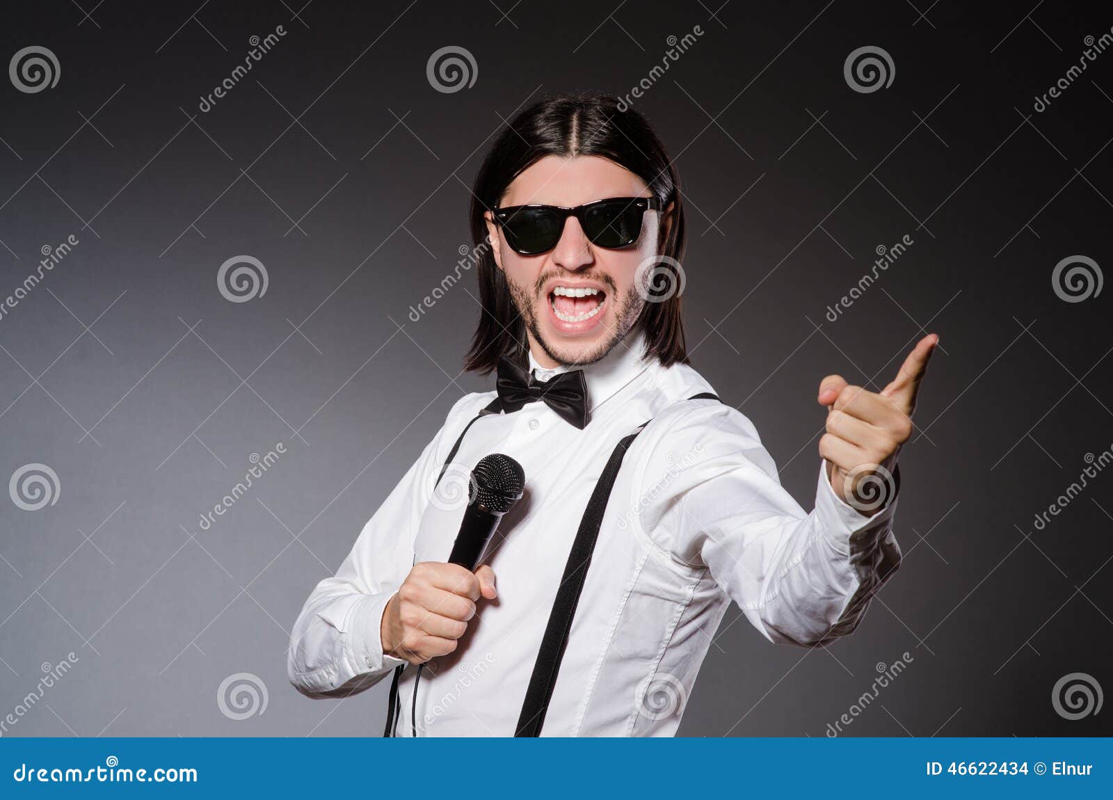 Funny Singer with Microphone Stock Photo - Image of show, performer ...