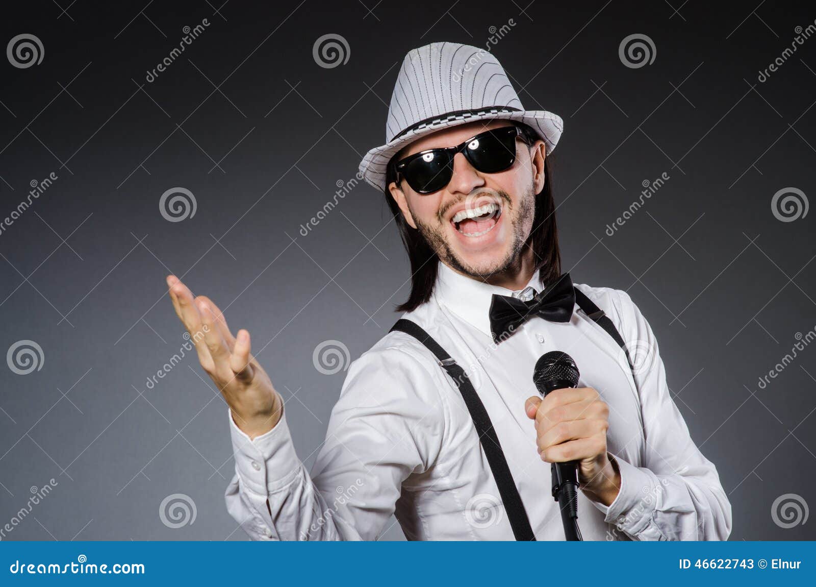 Funny Singer with Microphone Stock Image - Image of hair, musician ...