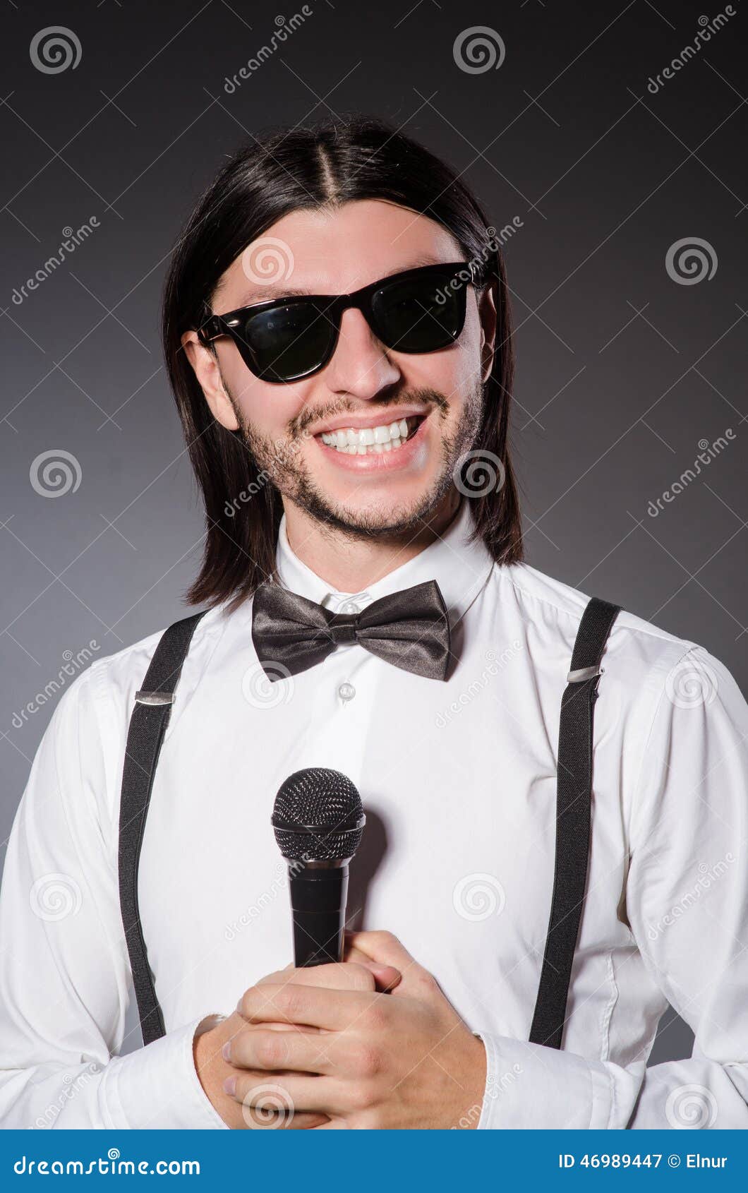 Funny Singer with Microphone Stock Image - Image of opera, happy: 46989447