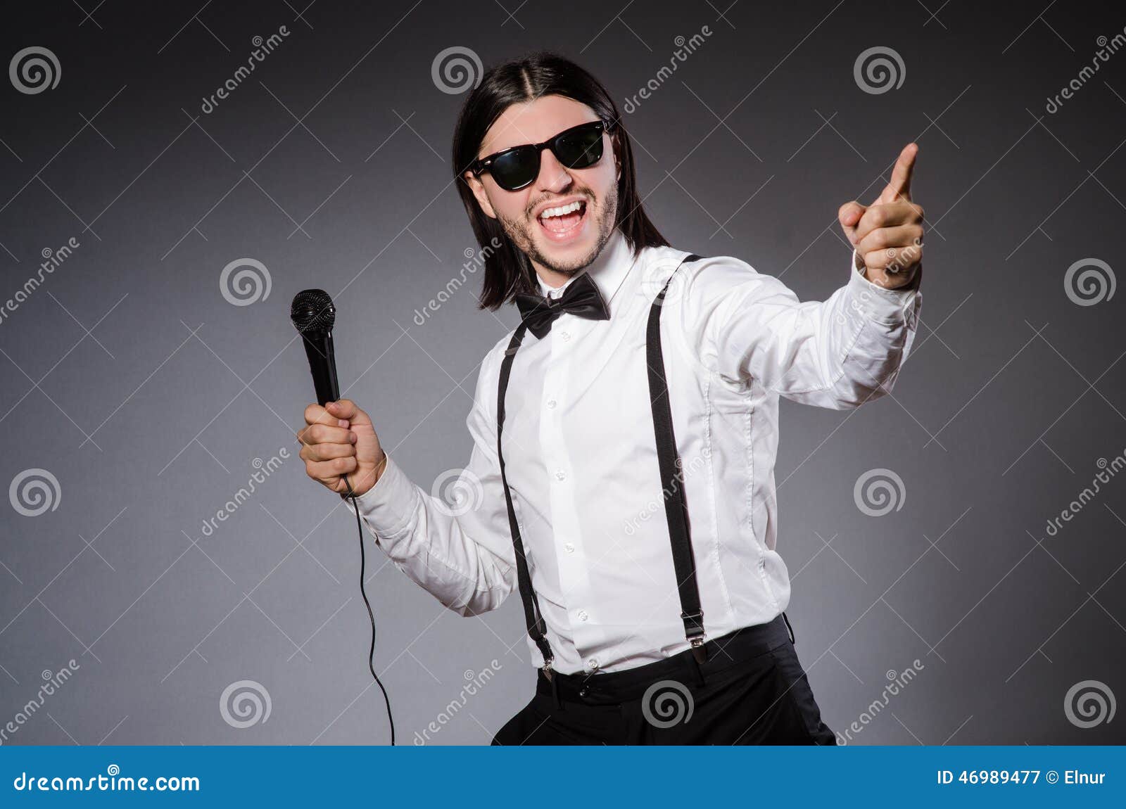 Funny Singer with Microphone Stock Image - Image of attractive, singing ...