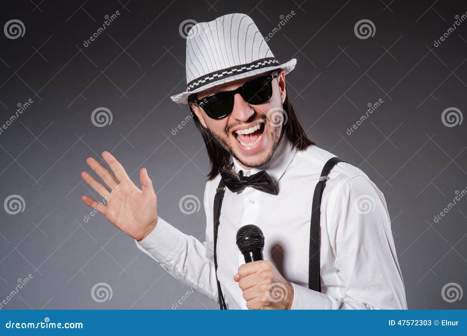 Funny Singer with Microphone Stock Image - Image of club, karaoke: 47572303