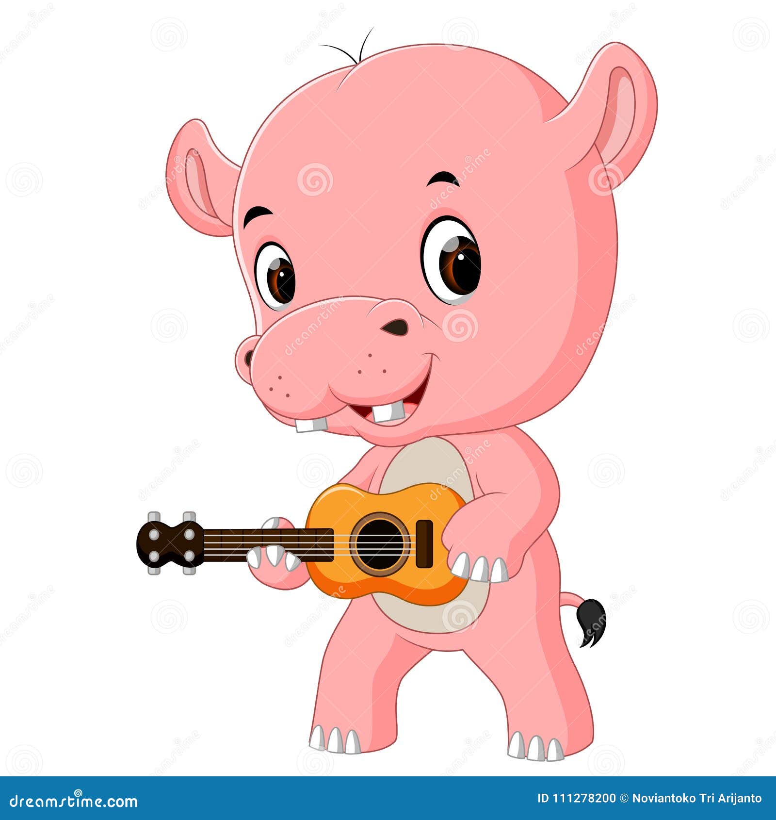 A Funny Singing Hippo Playing the Guitar Stock Vector - Illustration of ...