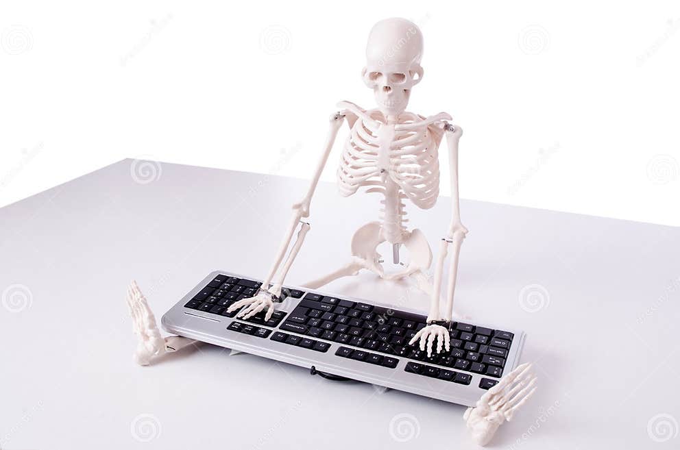 The Funny Skeleton Working on Computer Stock Photo - Image of business ...