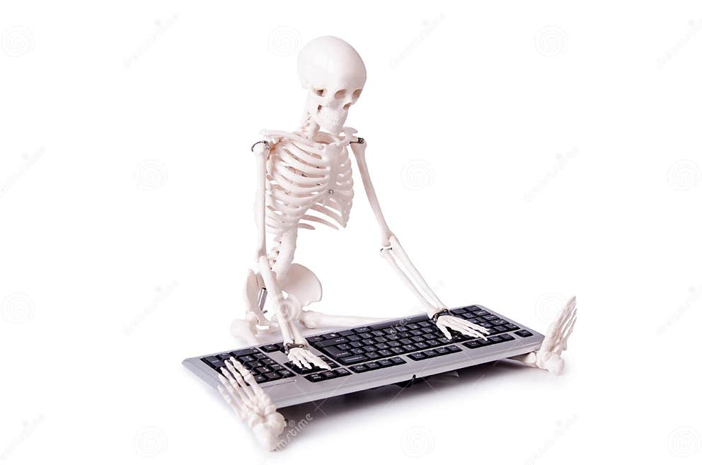 The Funny Skeleton Working on Computer Stock Image - Image of computer ...