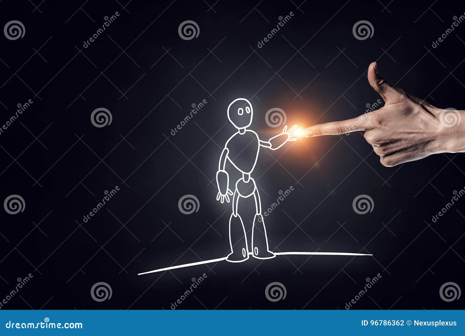 Funny sketched robot stock photo. Image of design, hand - 96786362