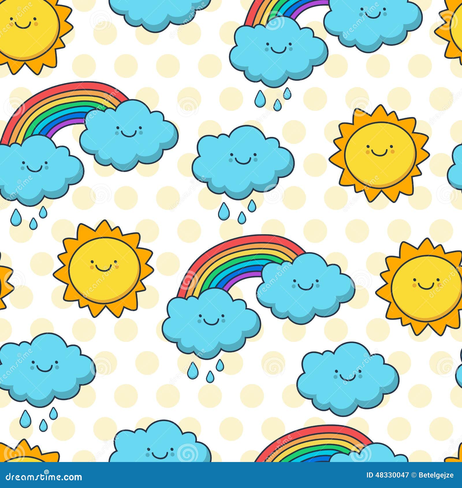 Funny Sketching Sun, Cloud and Rainbow. Vector Seamless Cartoon Stock Vector - Illustration of ...