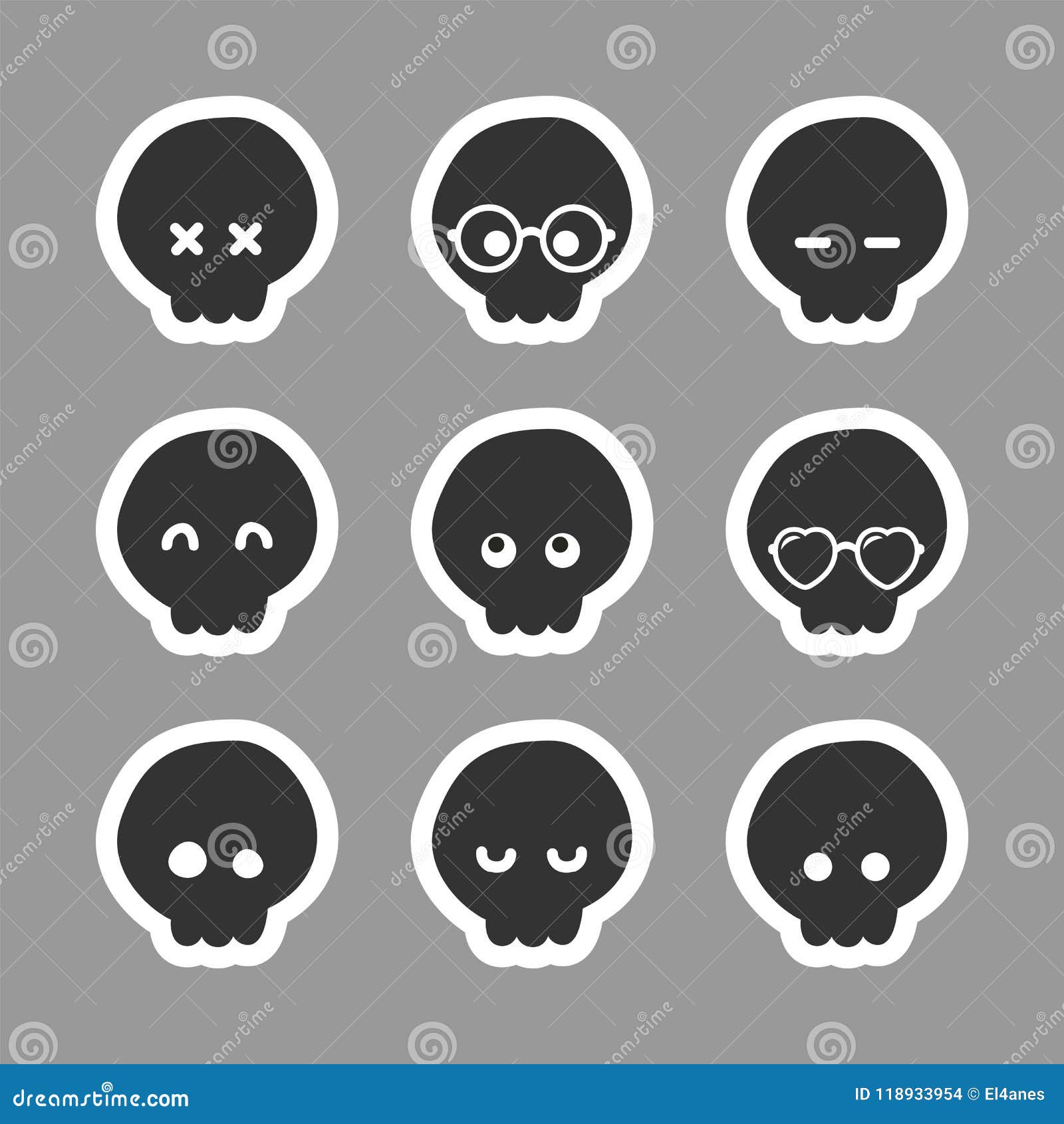 Funny skull set stock vector. Illustration of cute, spooky - 118933954