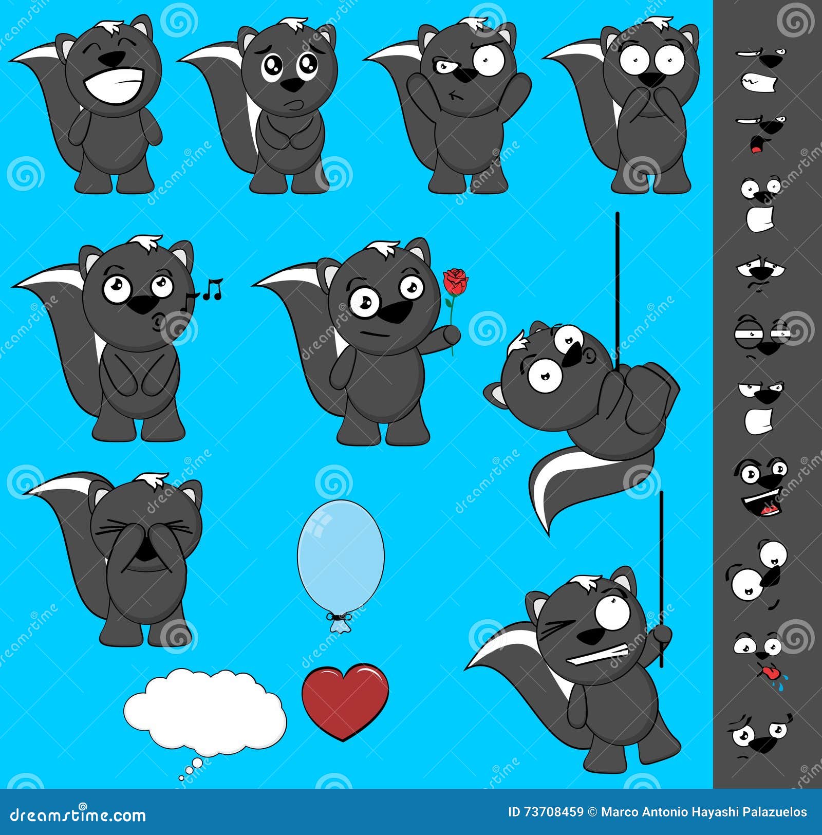 Funny Skunk Cartoon Expression Set Stock Vector - Illustration of cute ...