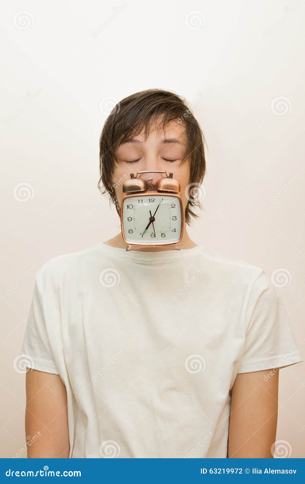 Funny White Man Hold Mouth Alarm Clock Stock Photos - Free & Royalty ...