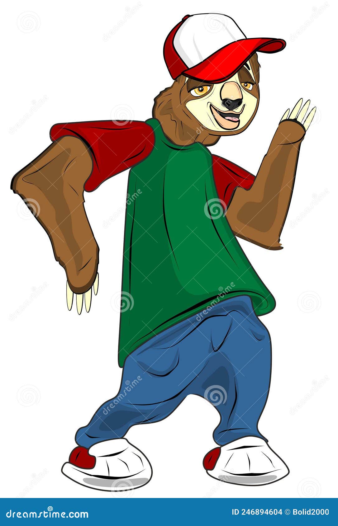 Funny sloth cartoon stock illustration. Illustration of shoes - 246894604