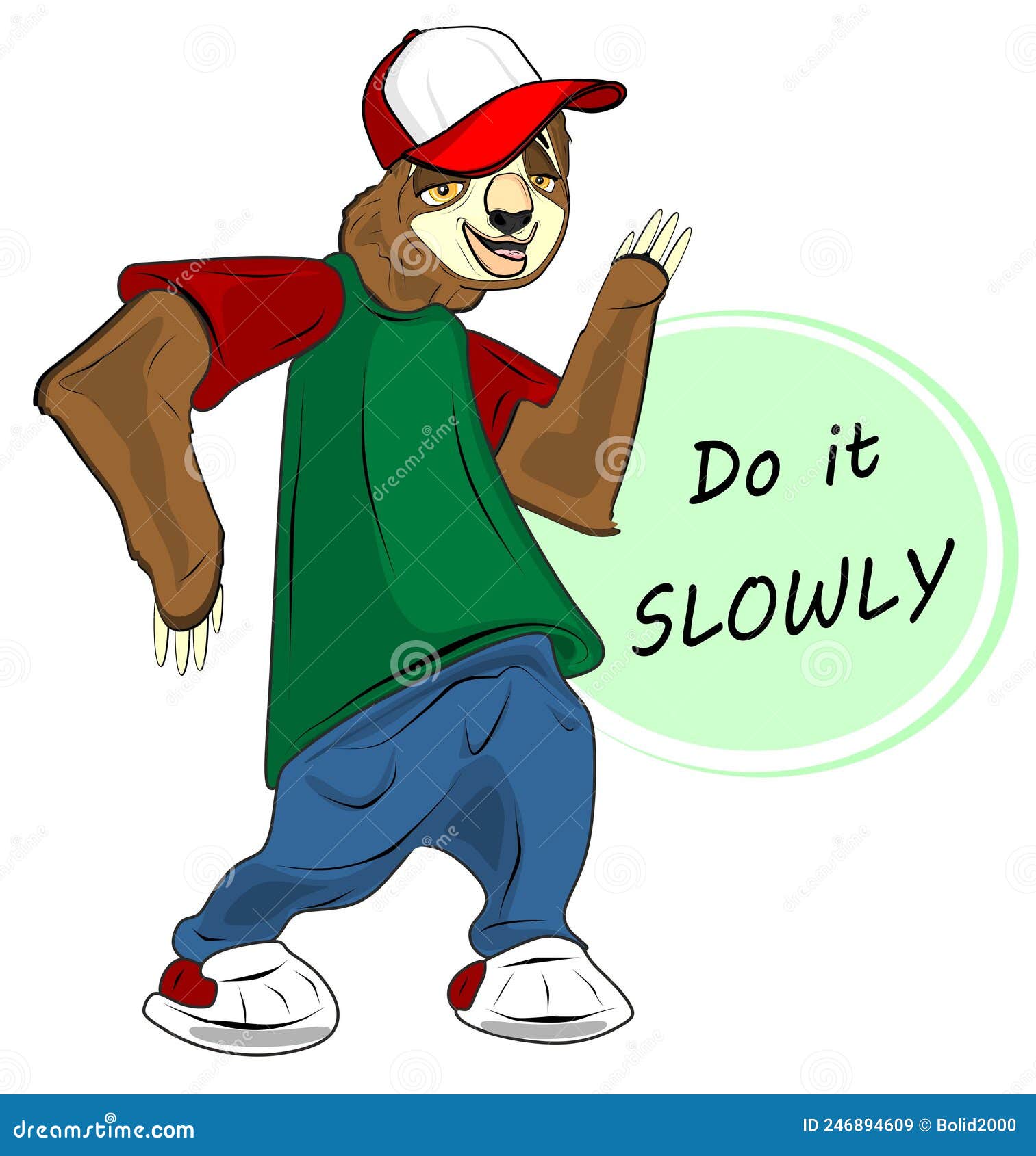 Funny sloth cartoon stock illustration. Illustration of cute - 246894609