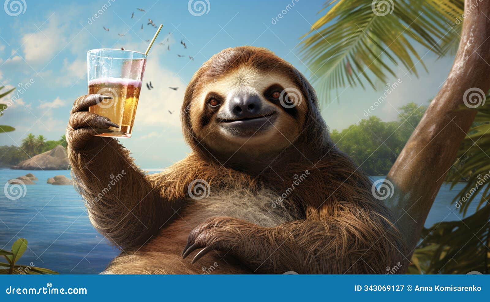 Funny Sloth Hanging From Happy Birthday Banner Stock Photo ...
