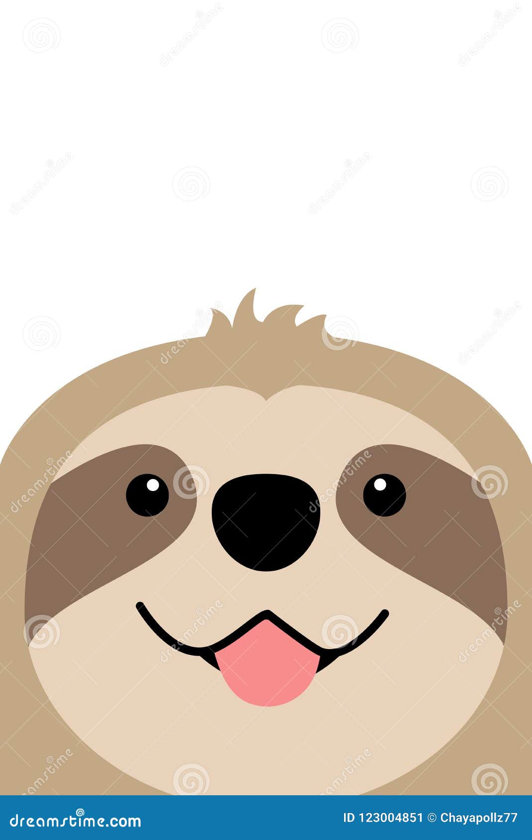 Sloth Smiling, Funny Sloth Face Flat Design Stock Vector - Illustration ...