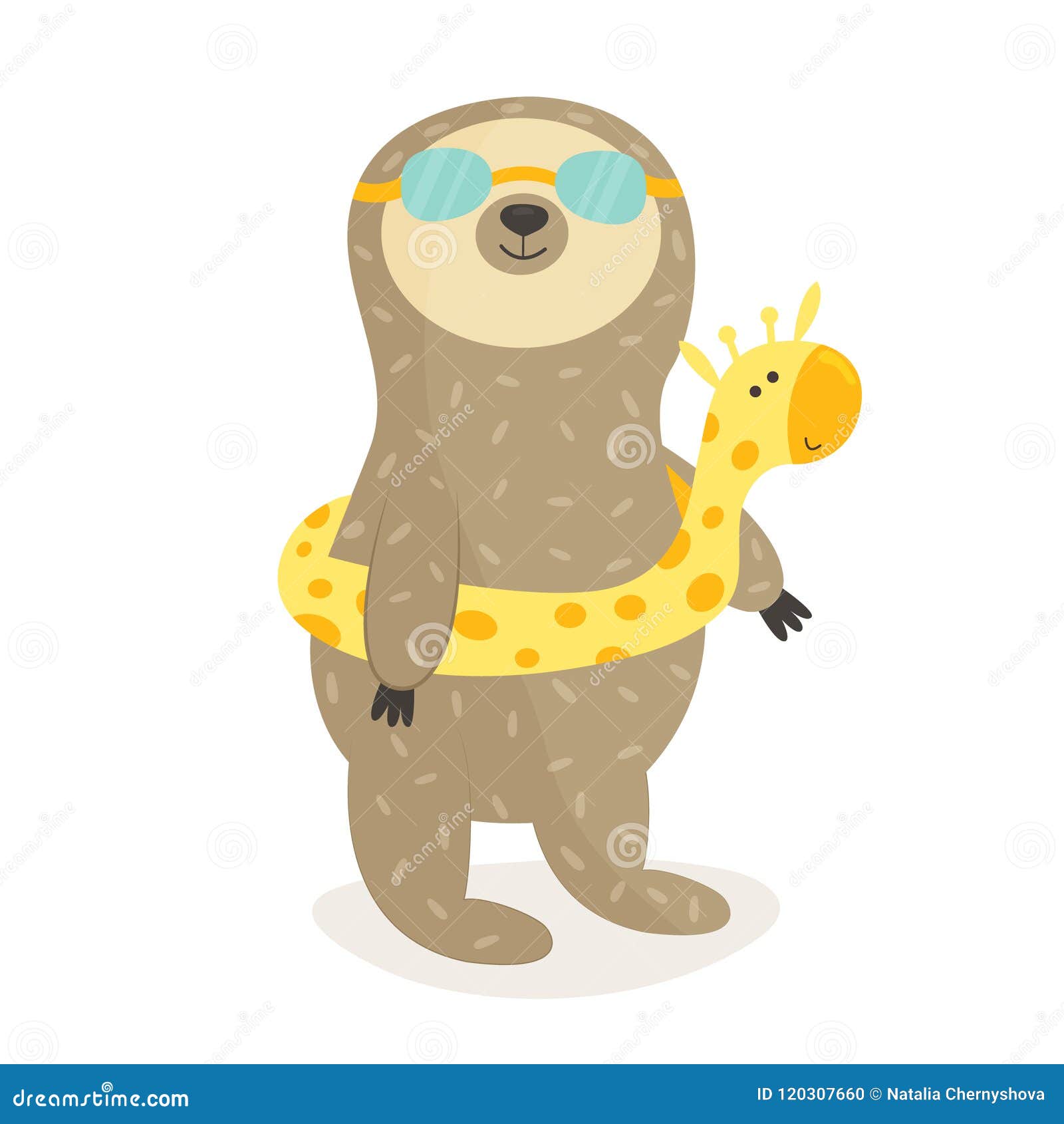 Funny Sloth Going To Swim. Summertime Design Stock Vector ...