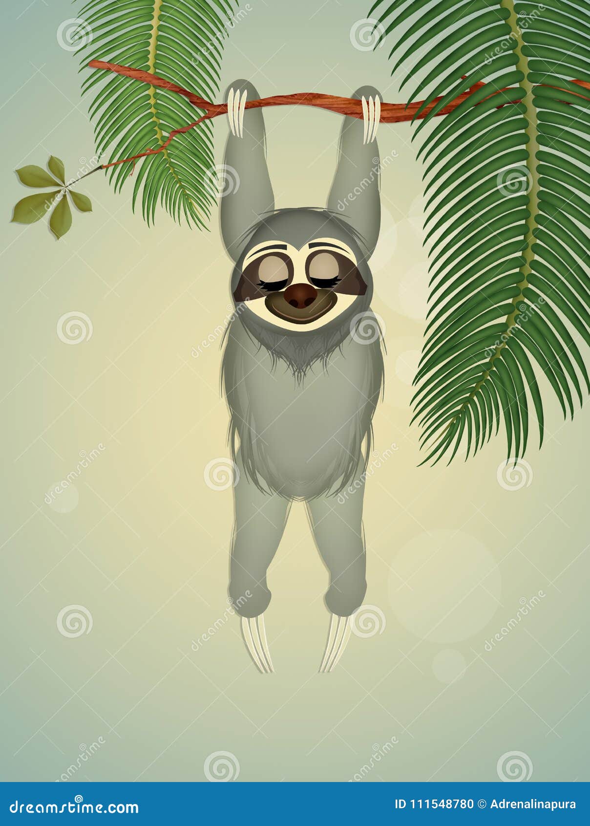 Funny Sloth Hanging on Branch Stock Illustration - Illustration of ...