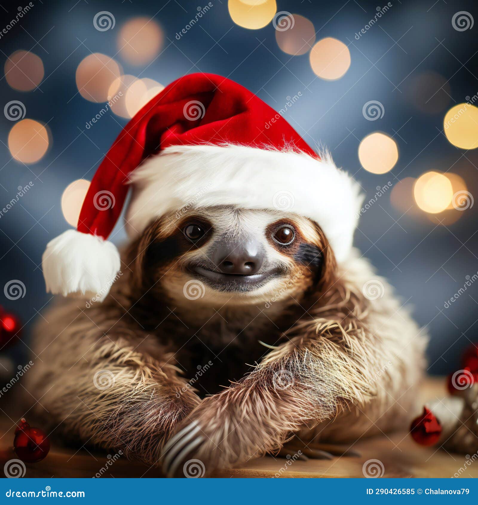 Funny Sloth Portrait in a Christmas Santa Hat Stock Illustration ...