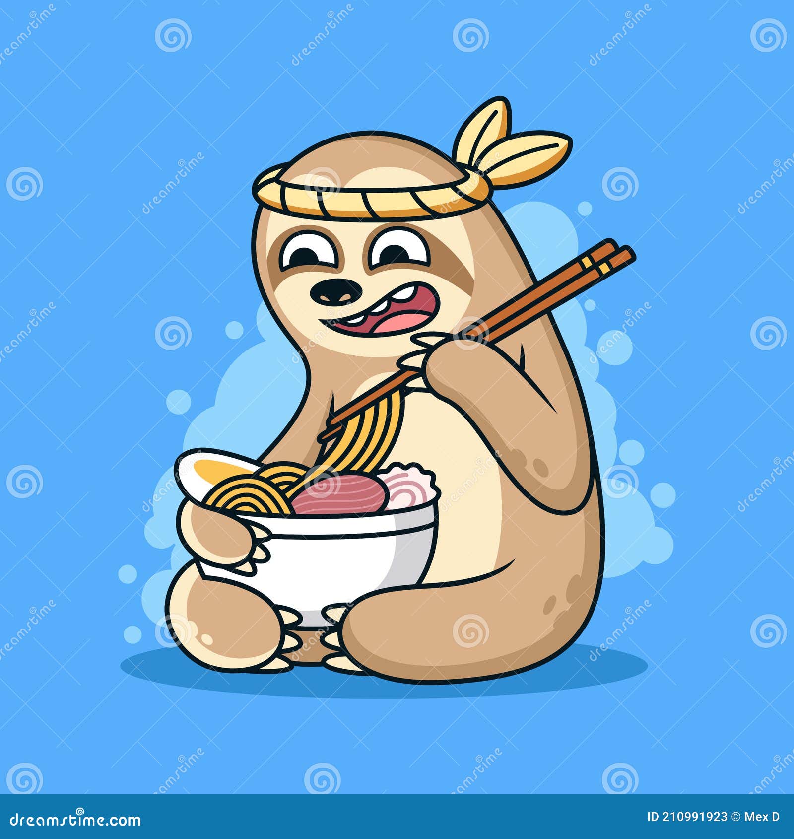 Funny Sloth Vector Icon Illustration. Animal Icon Concept Eat Noodle ...