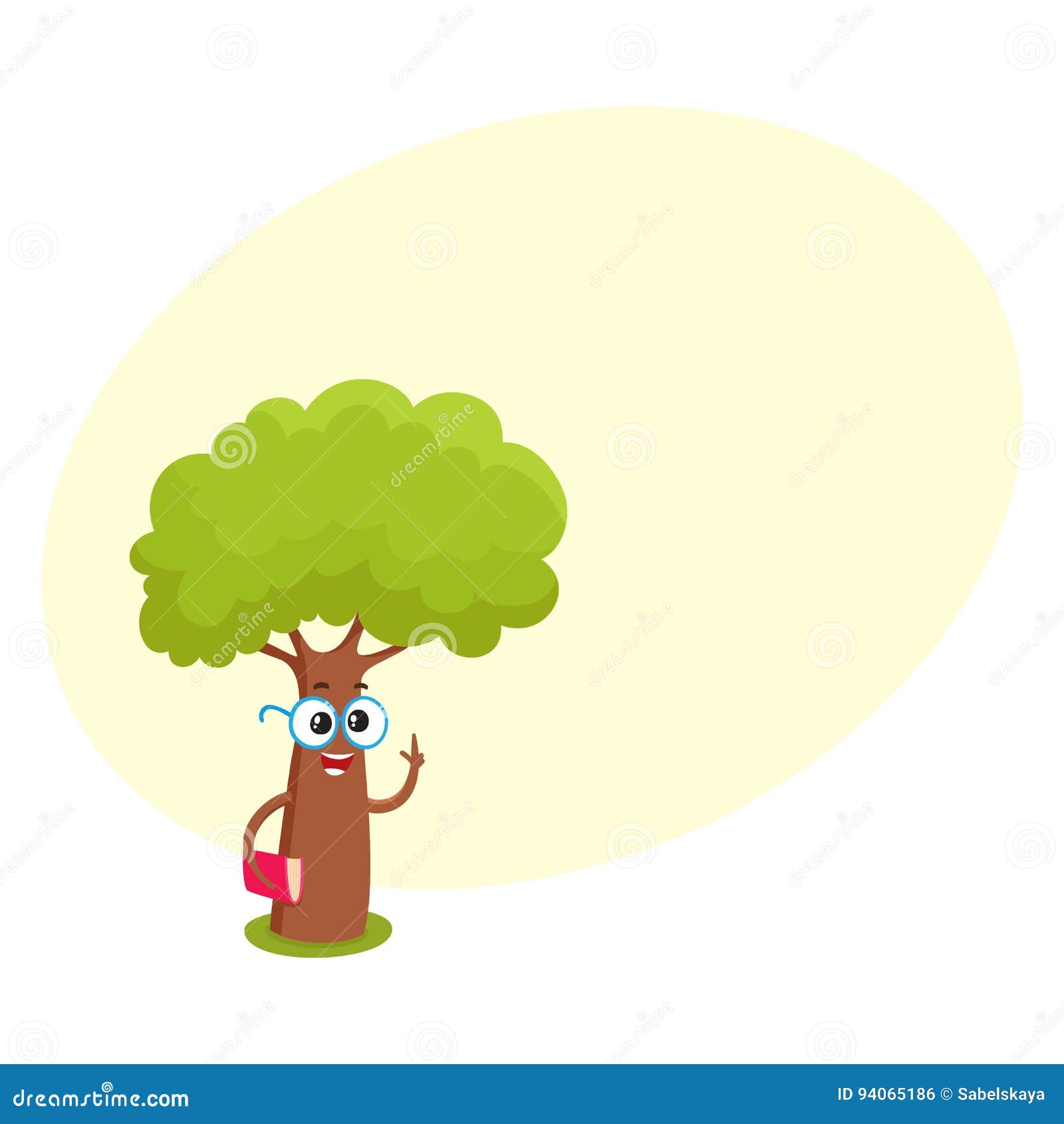 Funny Smart Comic Tree Character in Round Glasses Holding Book Stock ...