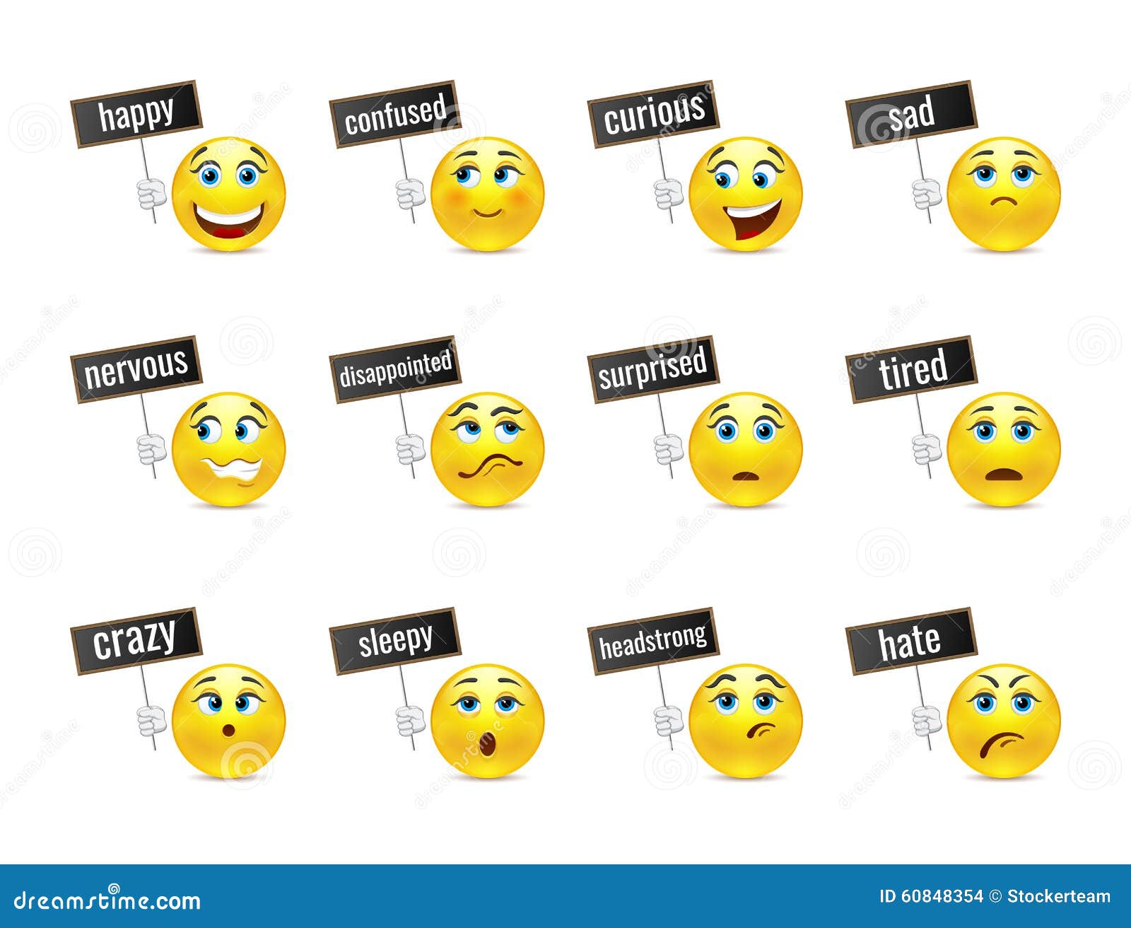Funny Smiles Emotions with Plates Stock Vector - Illustration of happy ...