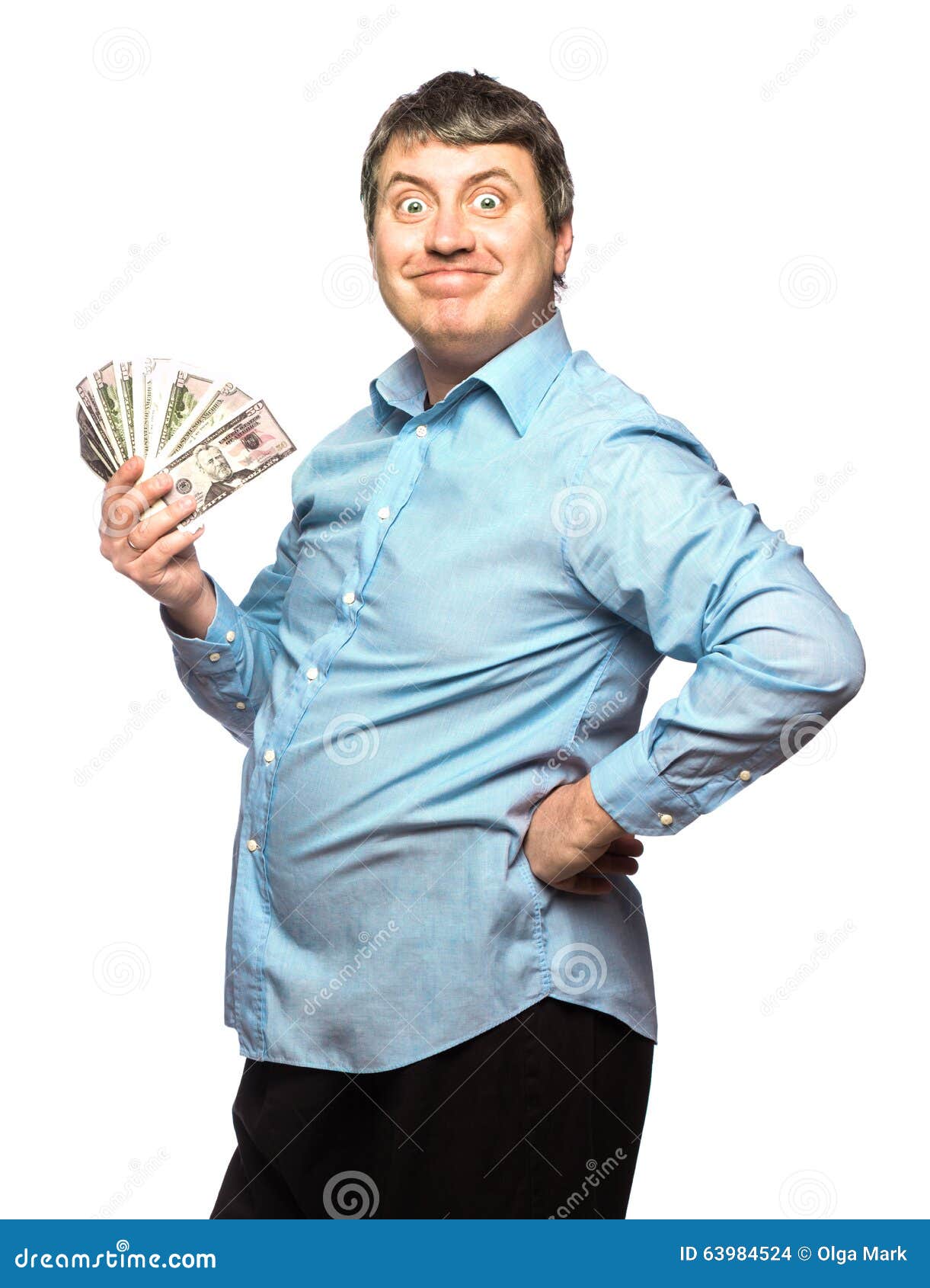 Funny Smiling Man with Money Dollars Stock Photo - Image of invest ...