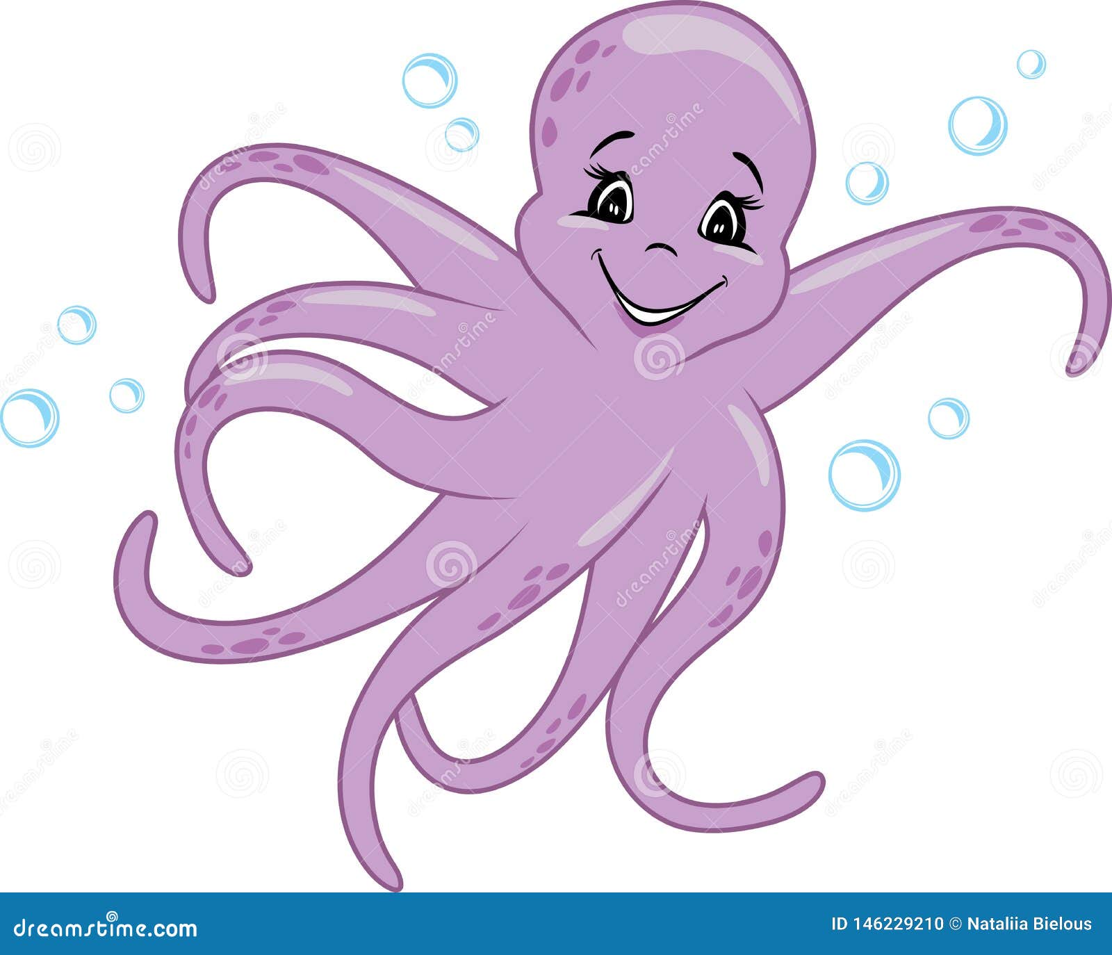 Funny smiling octopus stock vector. Illustration of lovely - 146229210